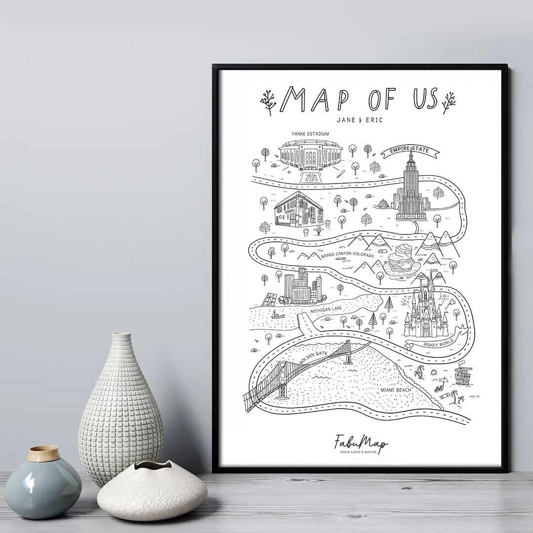 FabuMap - Top 8 Custom Couples Maps: Travel & Love Story Map Gifts