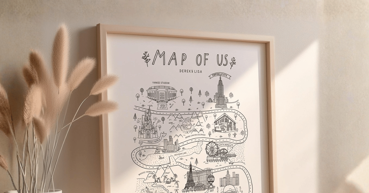 FabuMap - Illustrated Personalized Couple Maps - Turn Your Story Into Art